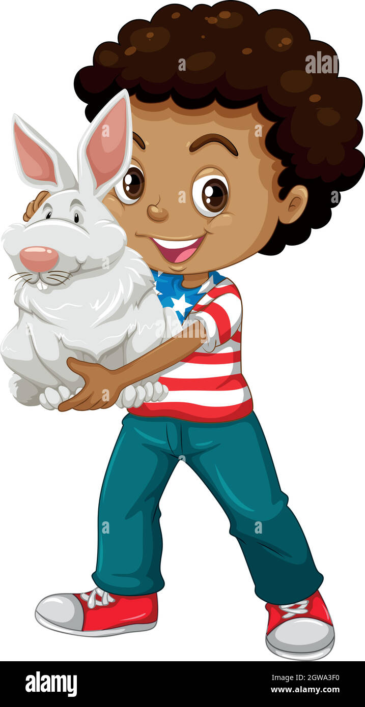 American boy holding a white rabbit Stock Vector Image & Art - Alamy