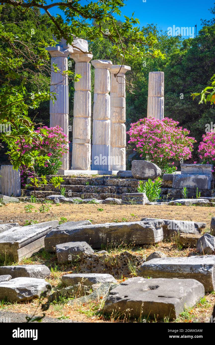 Ruins of the Temple of the Great Gods and medieval towers at Paleopolis ...