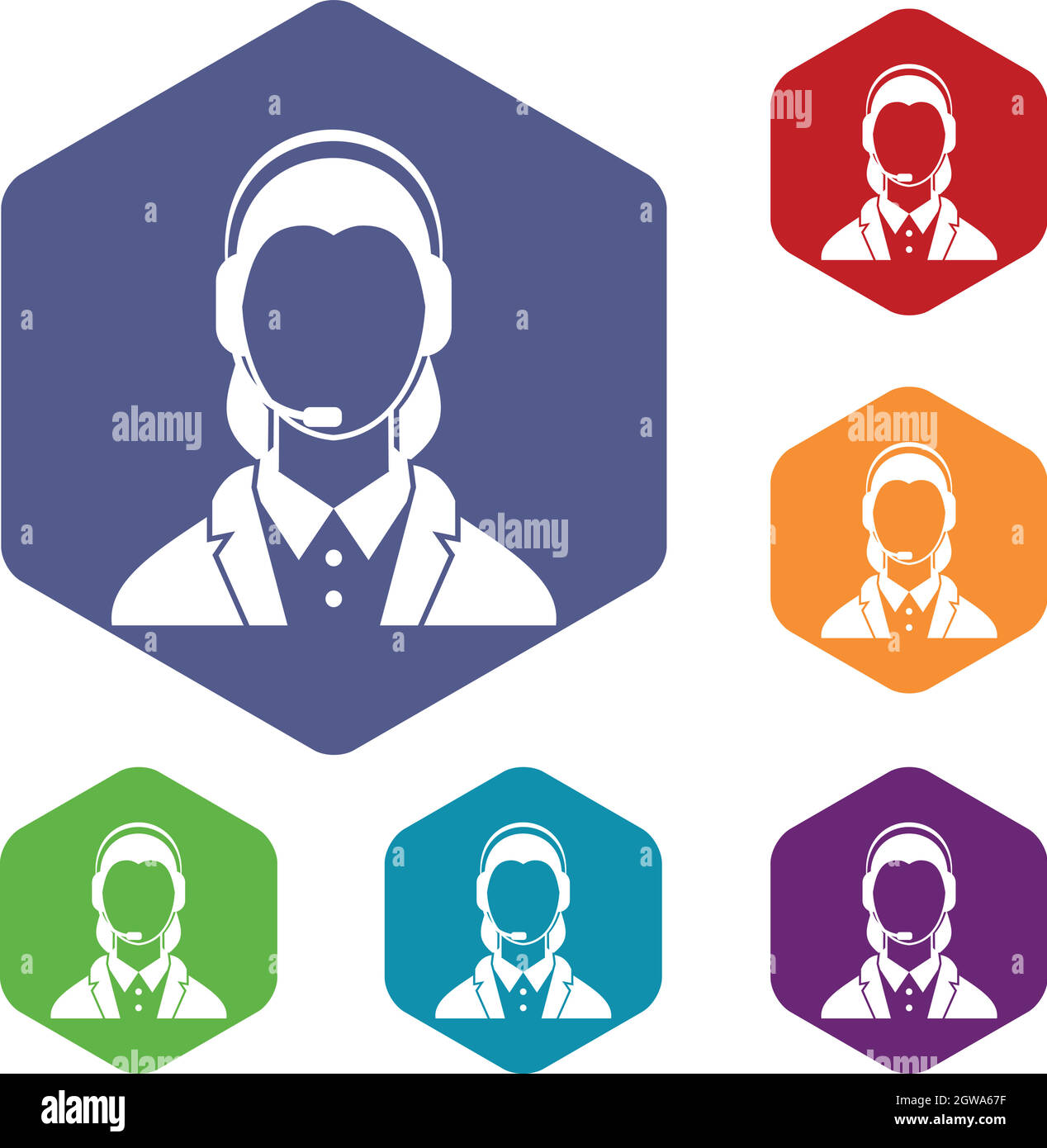 Support phone operator in headset icons set Stock Vector Image & Art ...