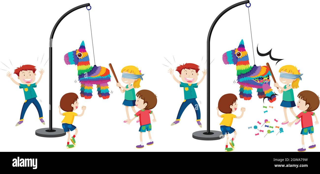 Children hitting pinata game Stock Vector Image & Art - Alamy