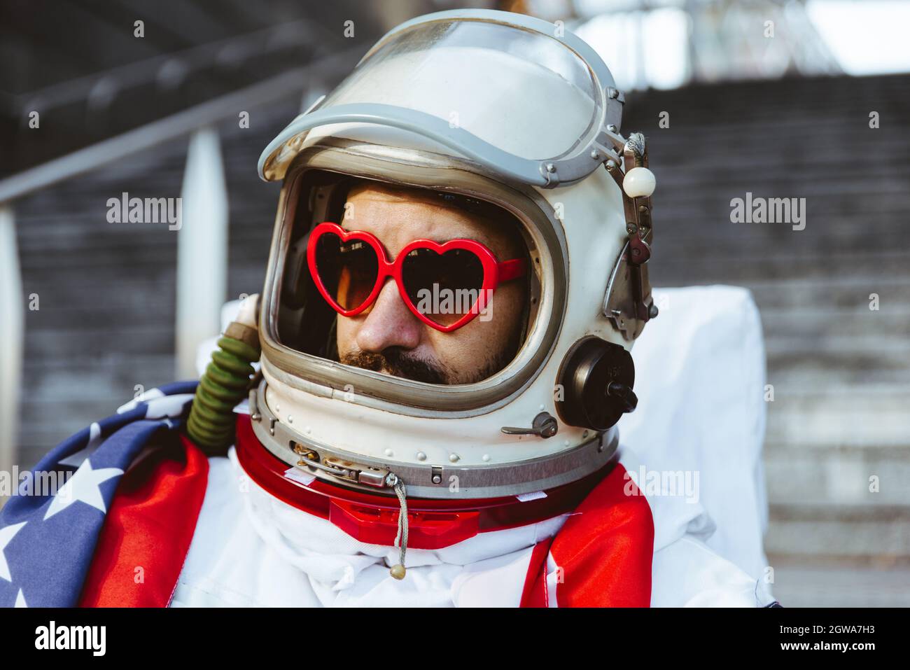 lgbt spaceman in a futuristic station. Man with space suit walking in ...