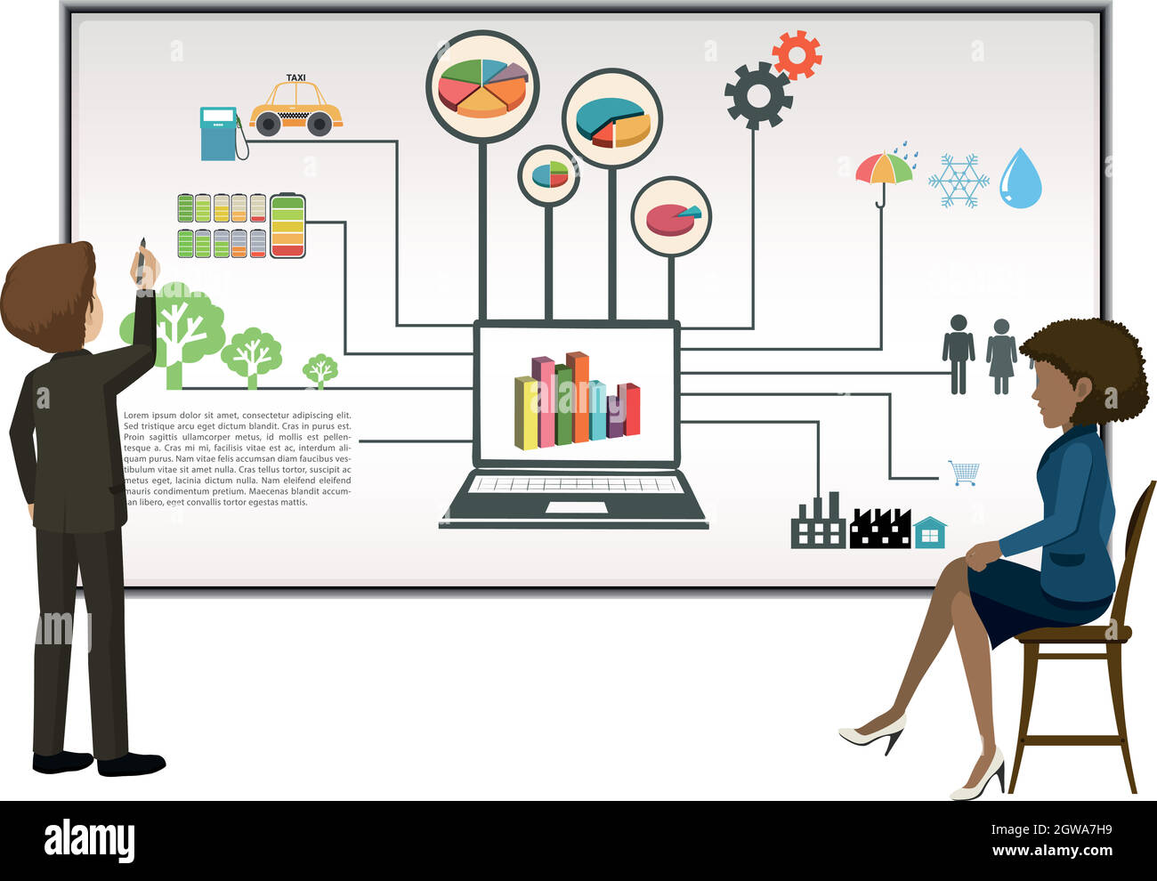 Computer with charts Stock Vector Images - Alamy