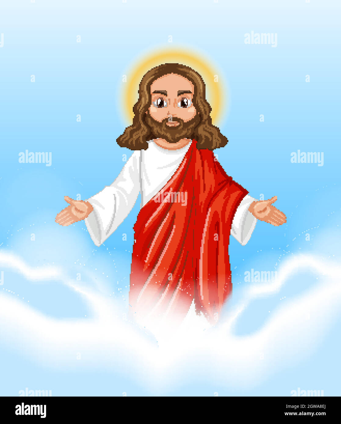 Jesus preaching in standing position character on sky background Stock ...