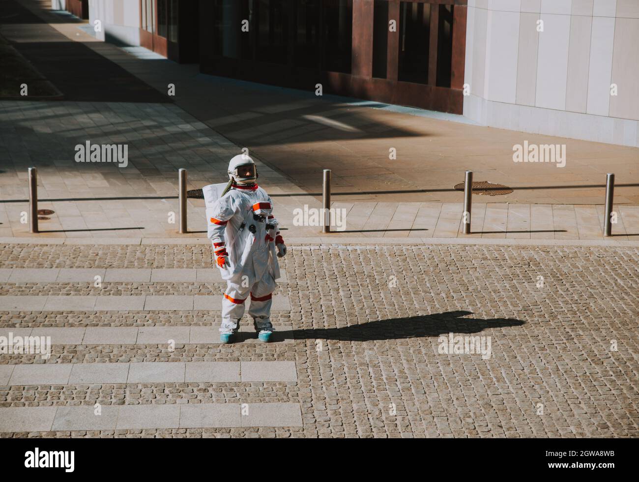 spaceman in a futuristic station. astronaut with space suit walking in ...