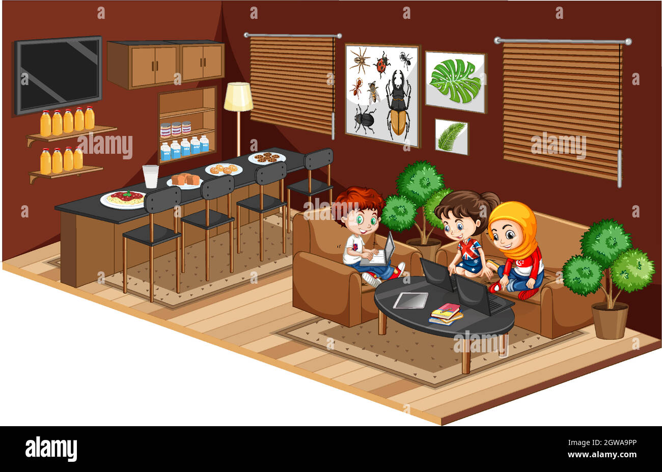 Children doing homework in the living room Stock Vector Image & Art - Alamy