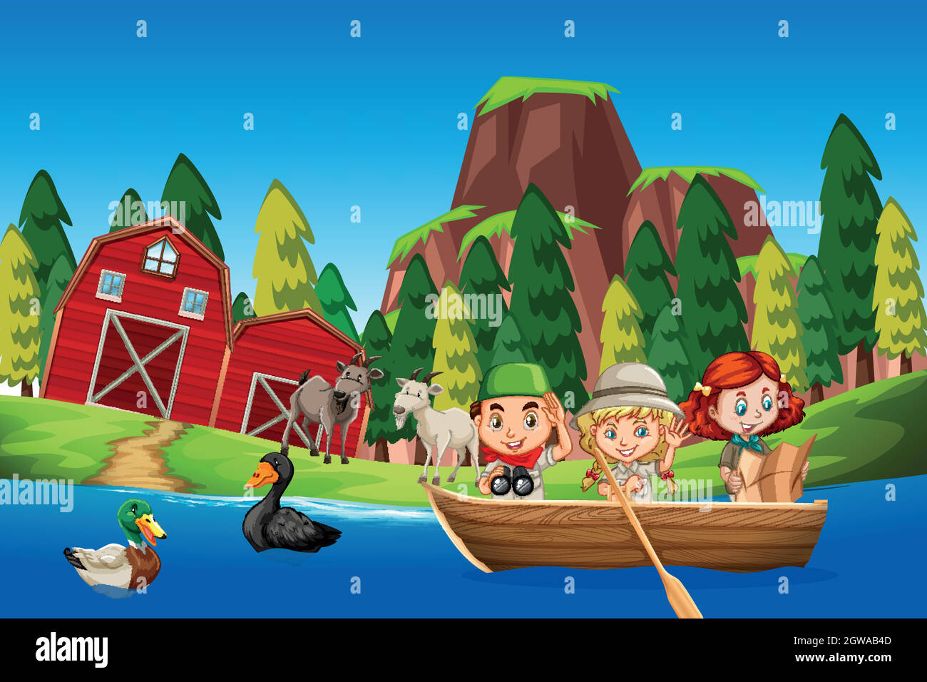 Children with a goat Stock Vector Images - Alamy