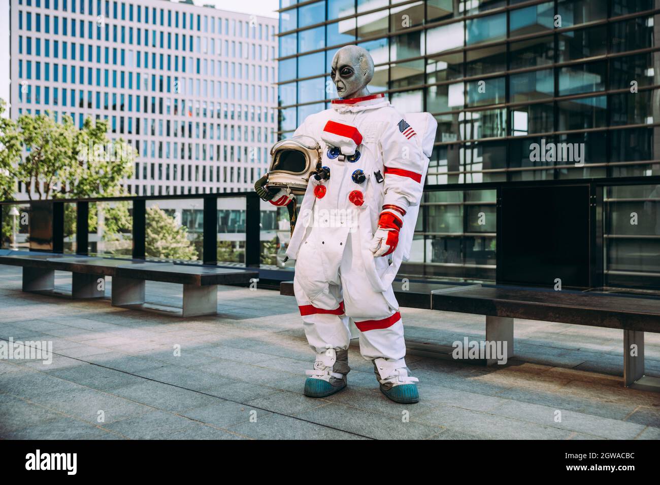 alien spaceman in a futuristic station. astronaut with space suit ...