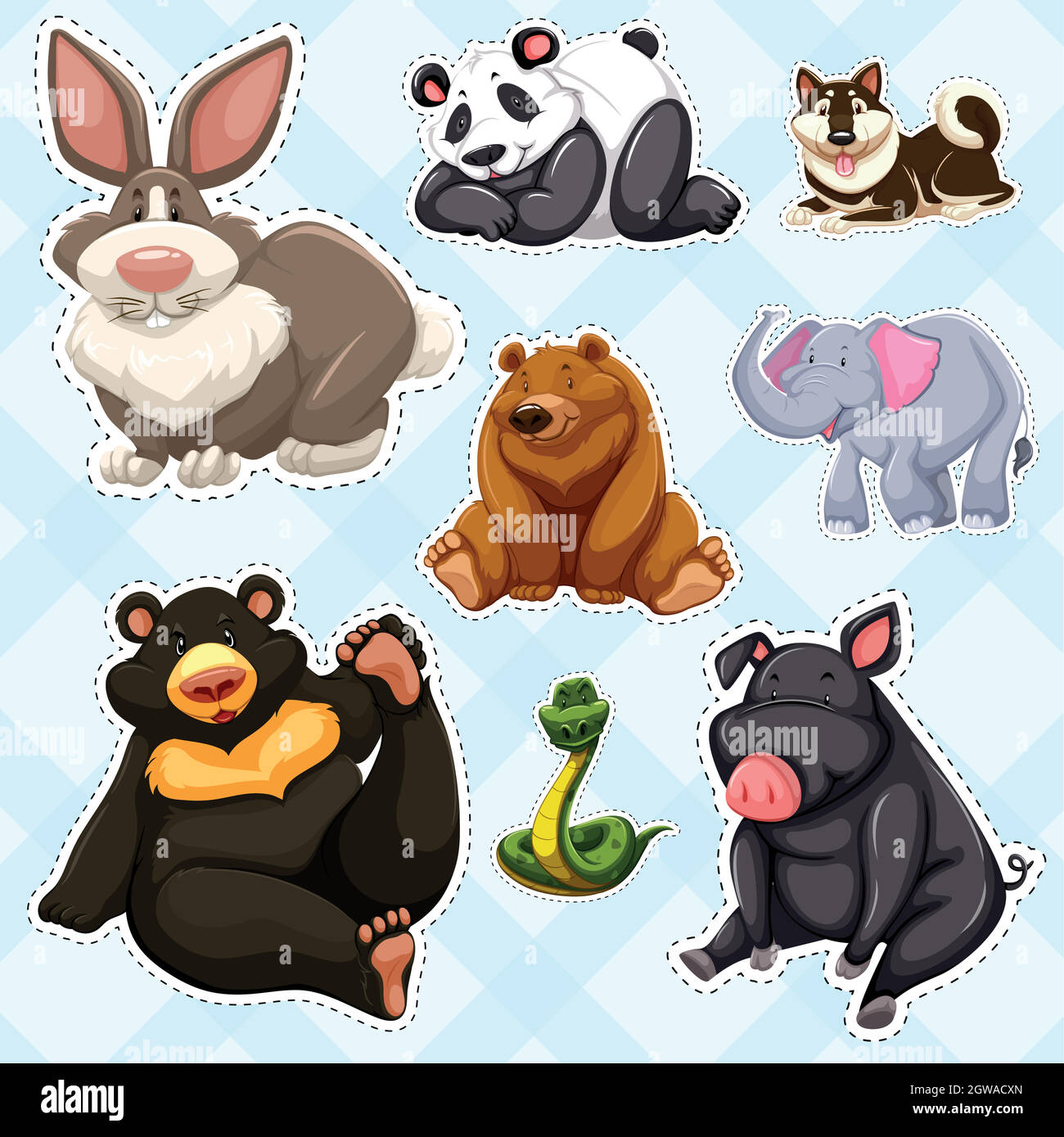 Sticker set with wild animals on blue background Stock Vector Image ...