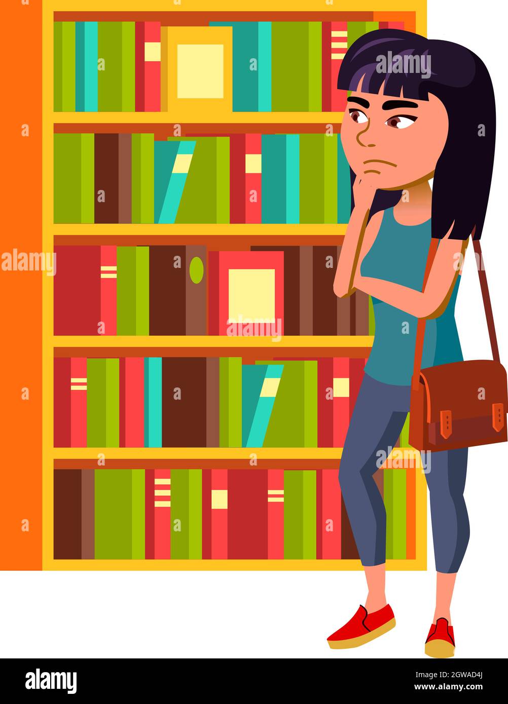 Girl Teenager Thinking And Choosing Book Vector Stock Vector Image ...