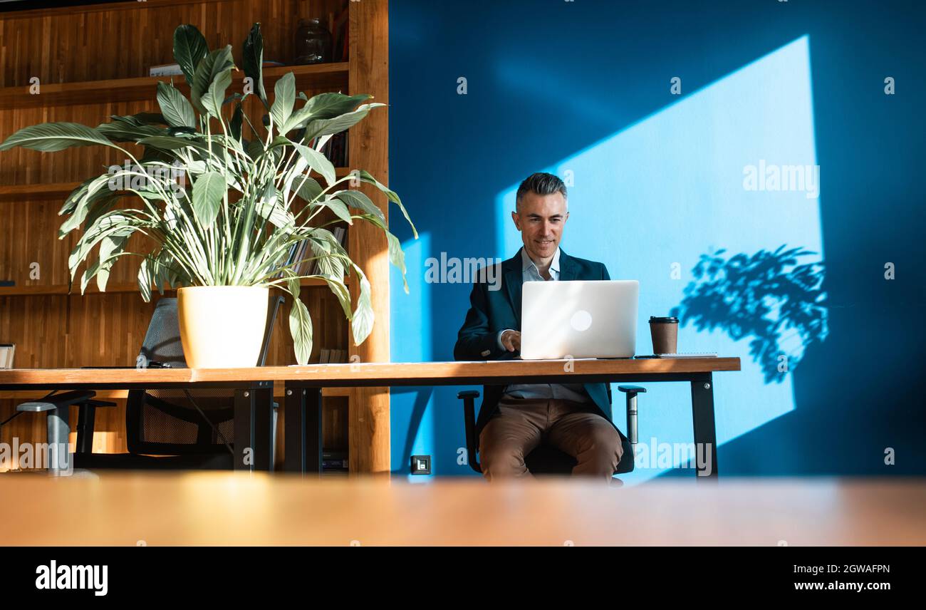 cinematic image of a senior handsome business man. Portrait of an ...
