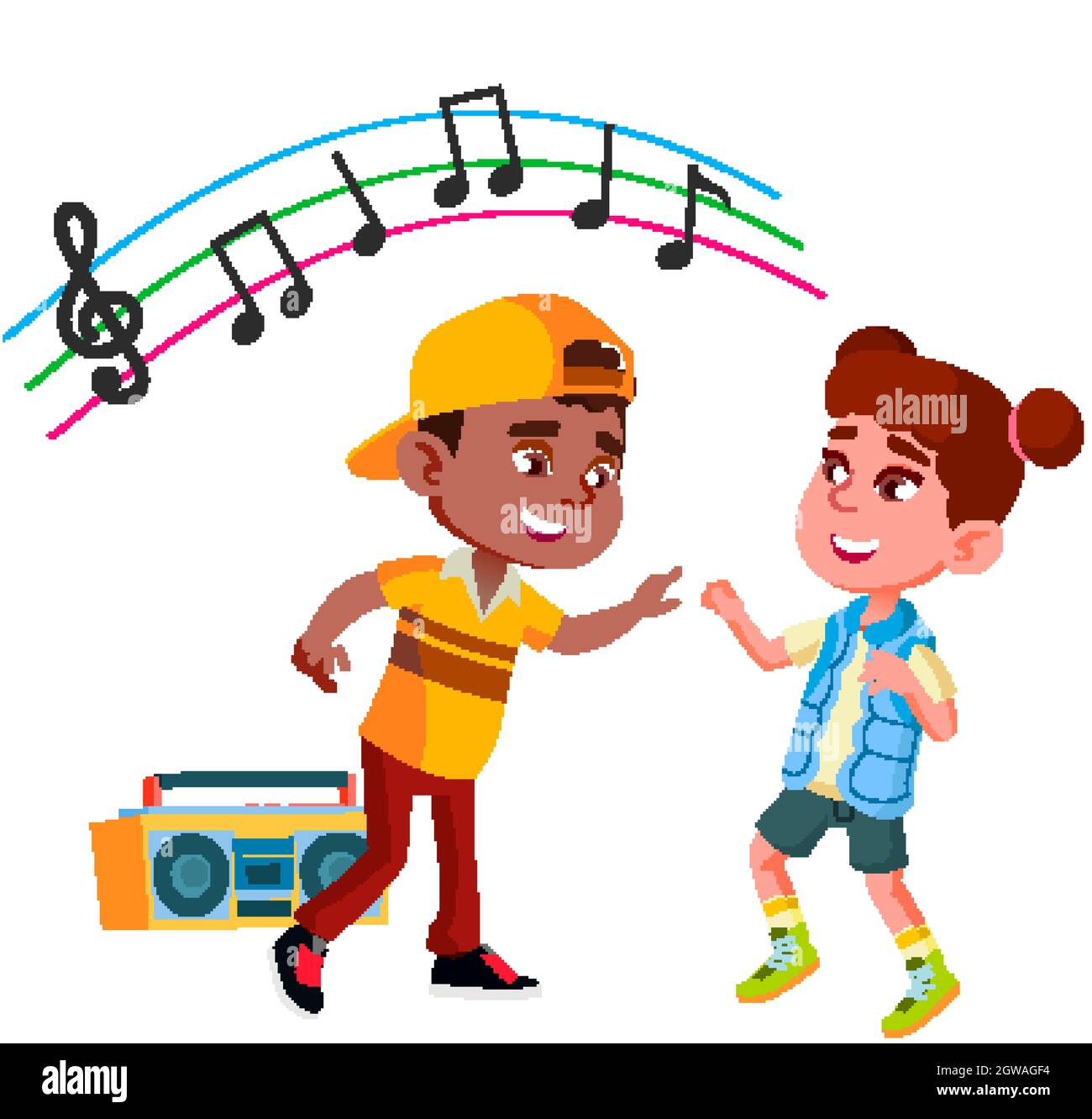 Boy And Girl Kids Dancing Rhythmic Dance Vector Stock Vector Image ...