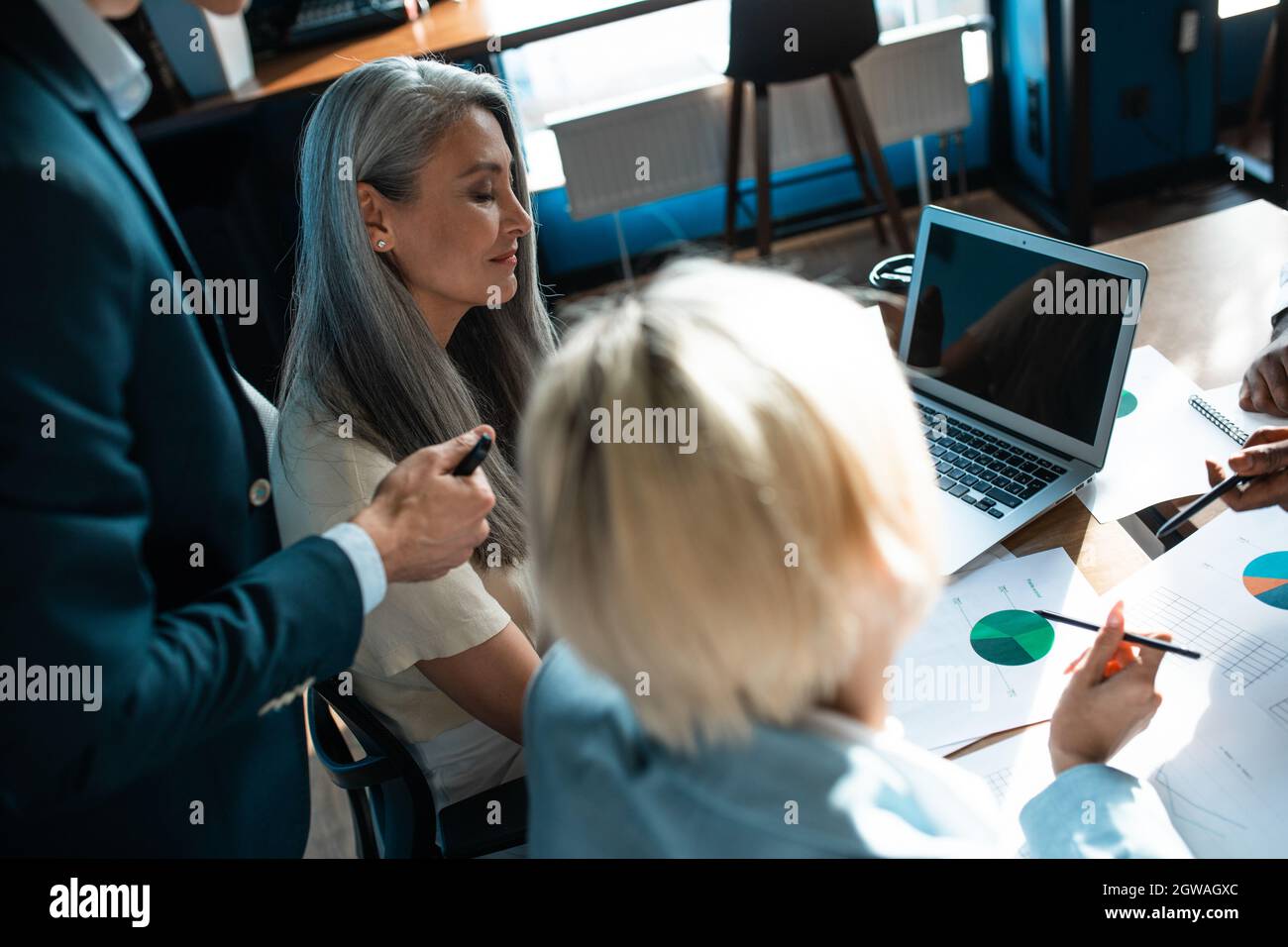 cinematic image of a multiethnic business team. Group of employees ...