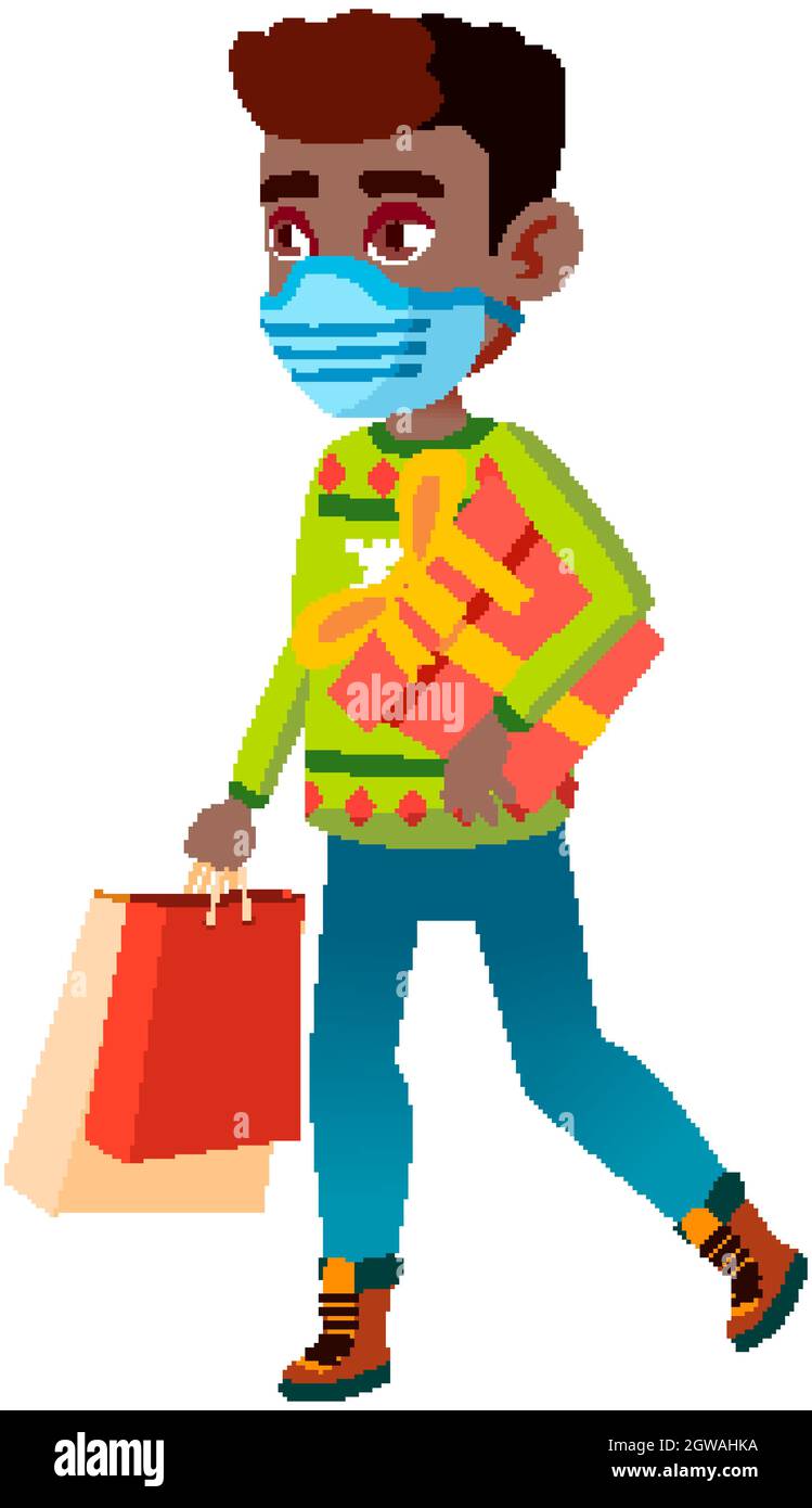 School Boy Wearing Facial Mask In Mall Vector Stock Vector Image & Art ...
