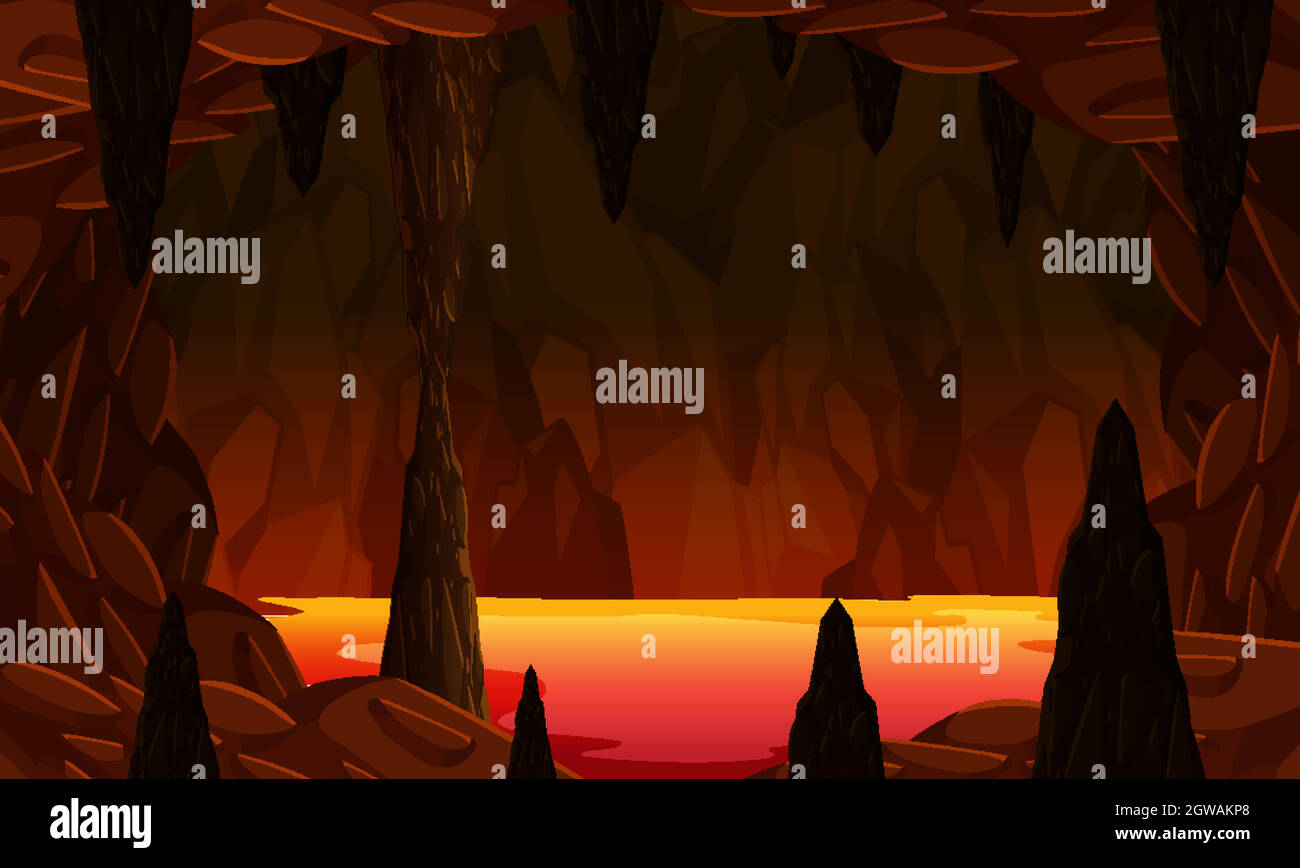 Infernal dark cave with lava scene Stock Vector Image & Art - Alamy