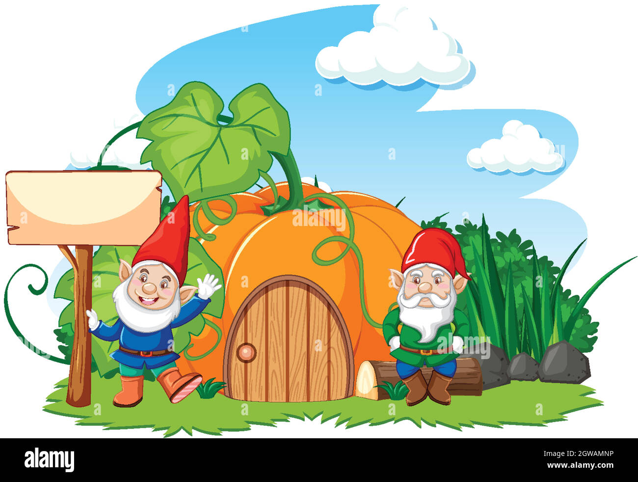 Gnomes and pumpkin house cartoon style on white background Stock Vector ...