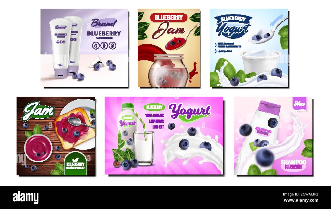 Blueberry Product Promotional Posters Set Vector Stock Vector Image ...