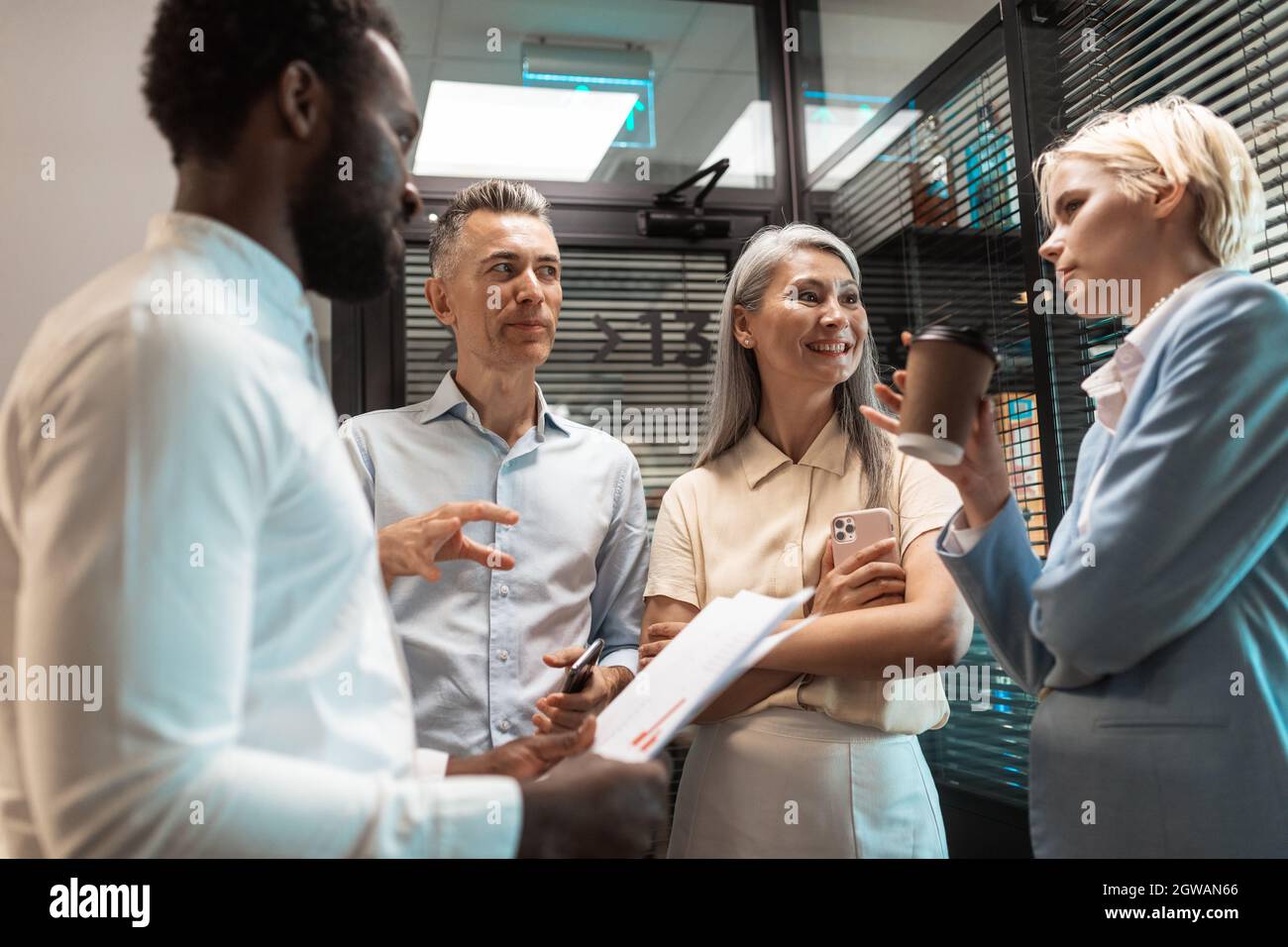 cinematic image of a multiethnic business team. employees working ...