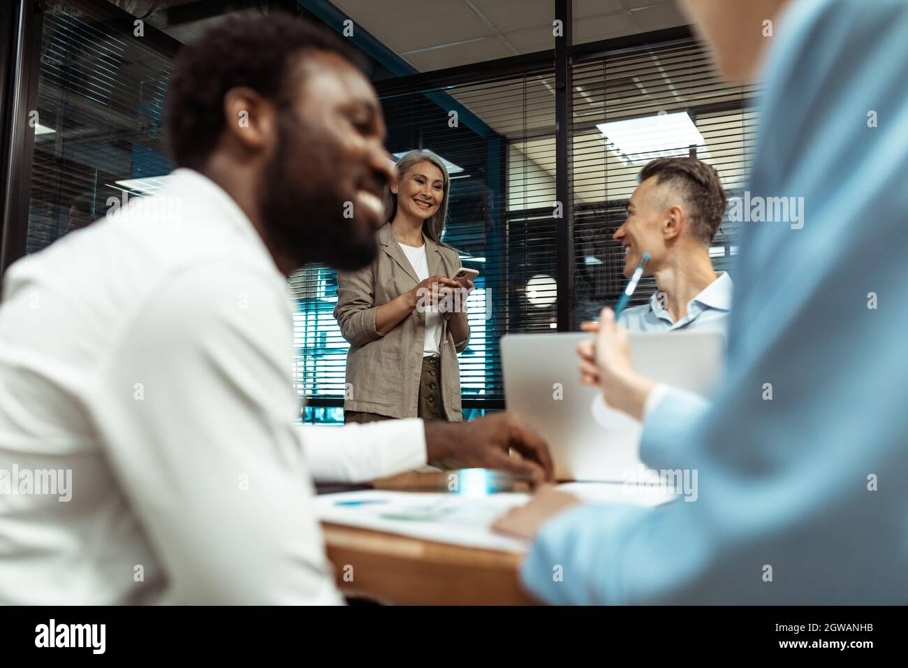 cinematic image of a multiethnic business team. employees working ...