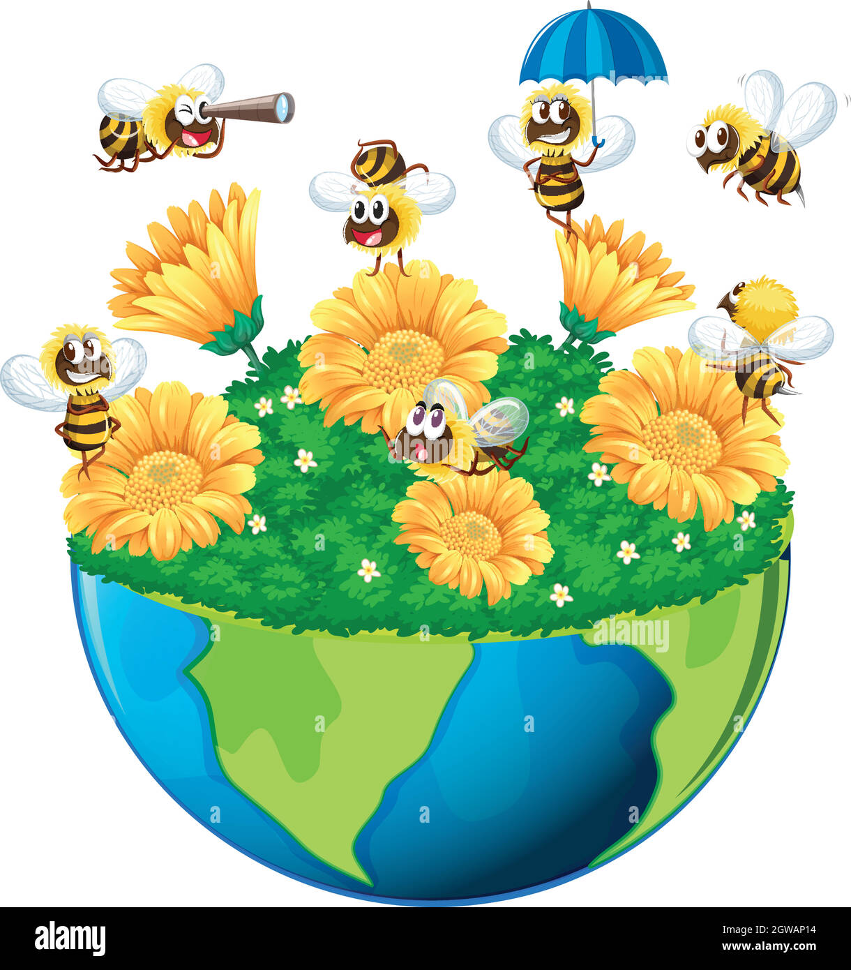 Bees Flying In The Garden On Earth Stock Vector Image And Art Alamy
