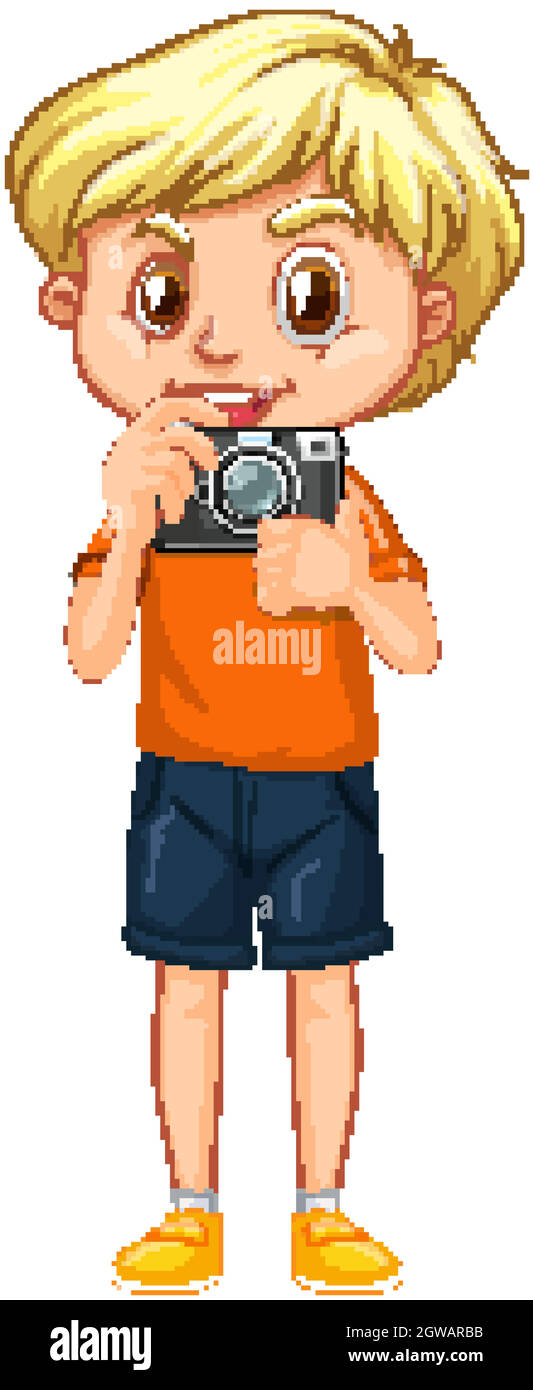 Boy with camera on white background Stock Vector Image & Art - Alamy