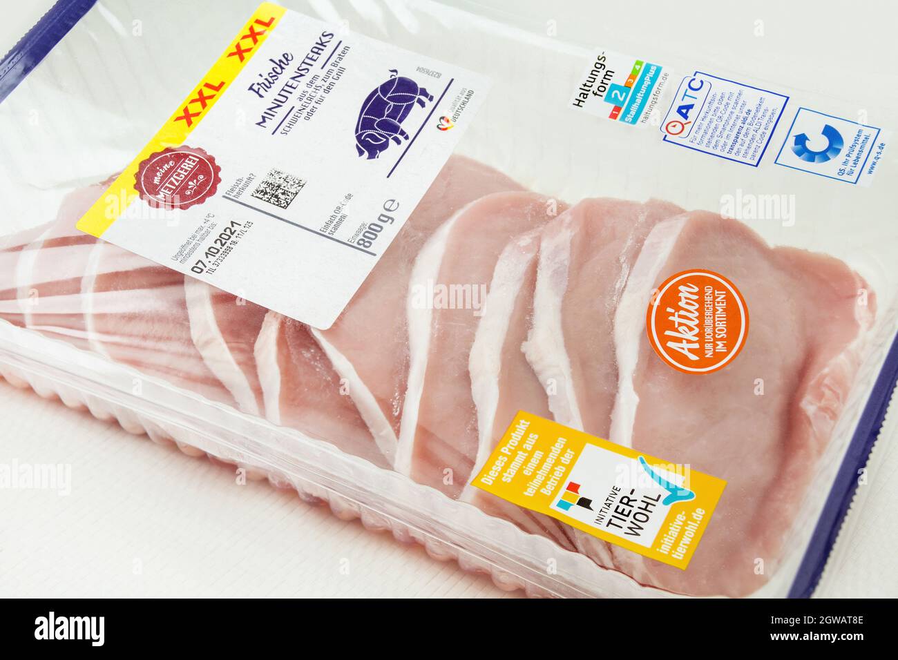 Hamburg, Germany - October 1 2021: German fresh pork meat XXL package ...