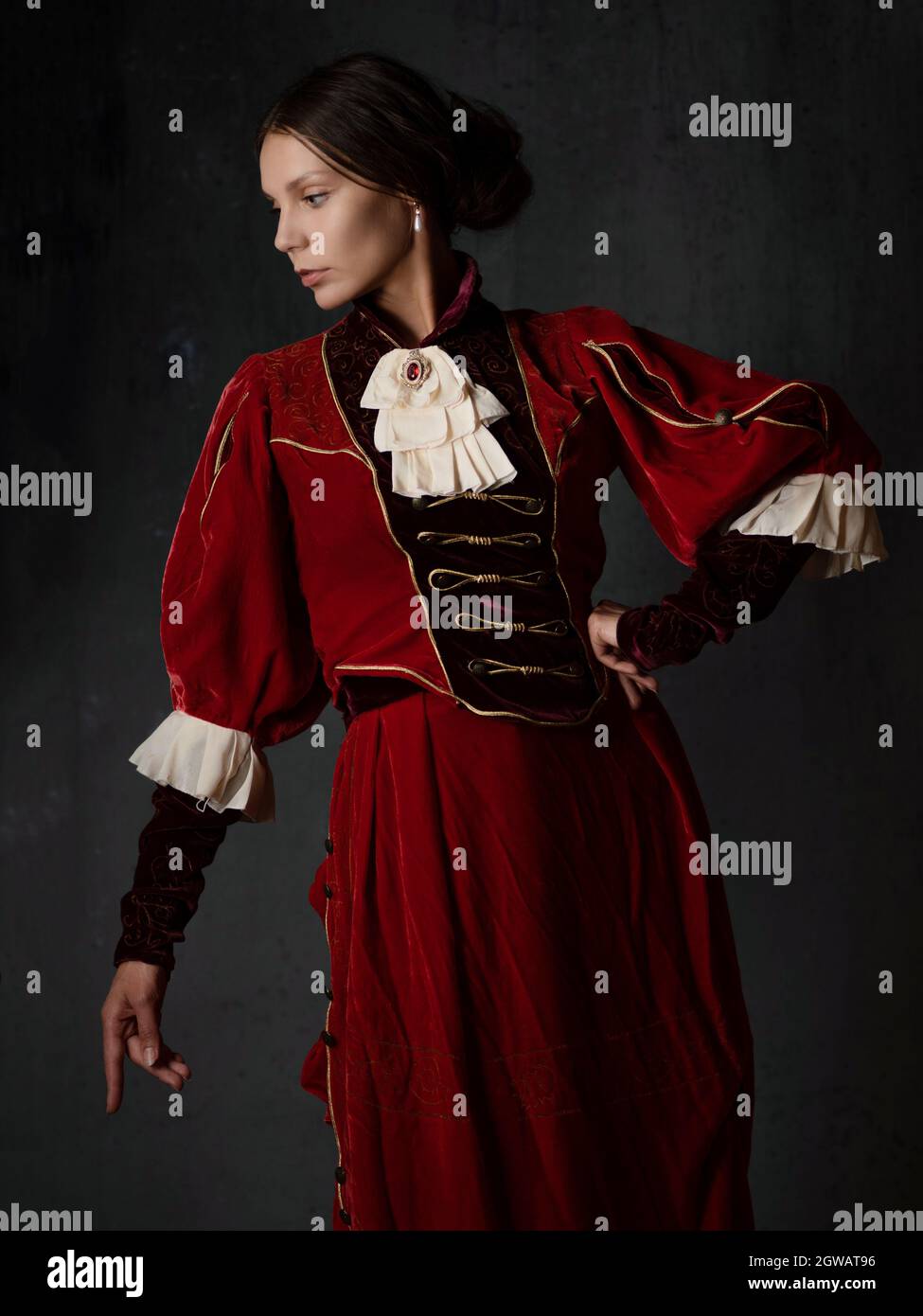 A lady in a purple medieval dress, a portrait in the style of ancient ...