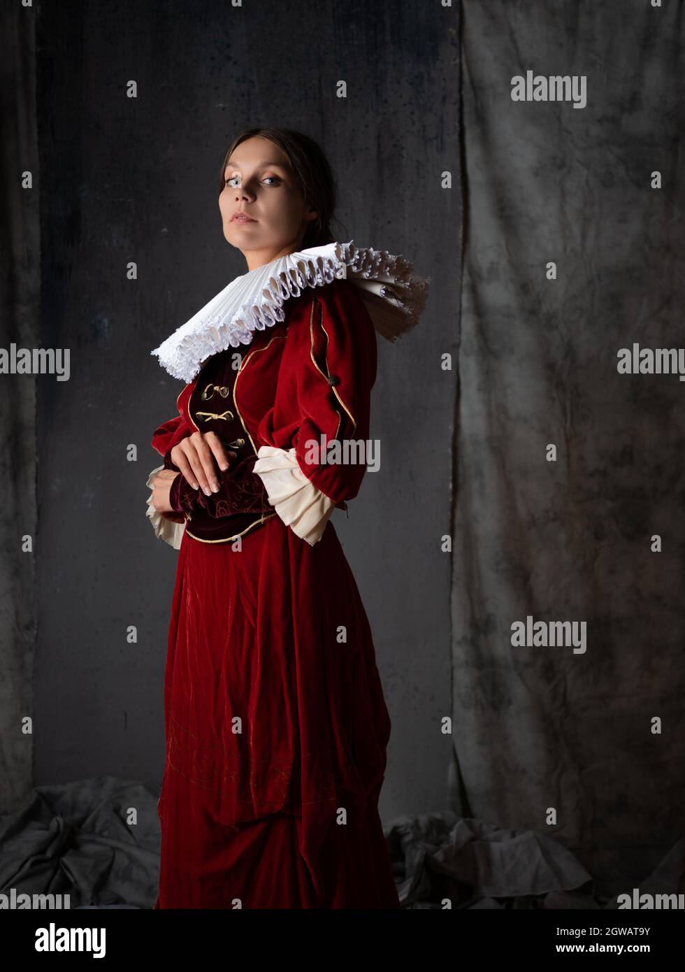 A noble lady in a luxurious red dress, medieval style, a young woman in ...