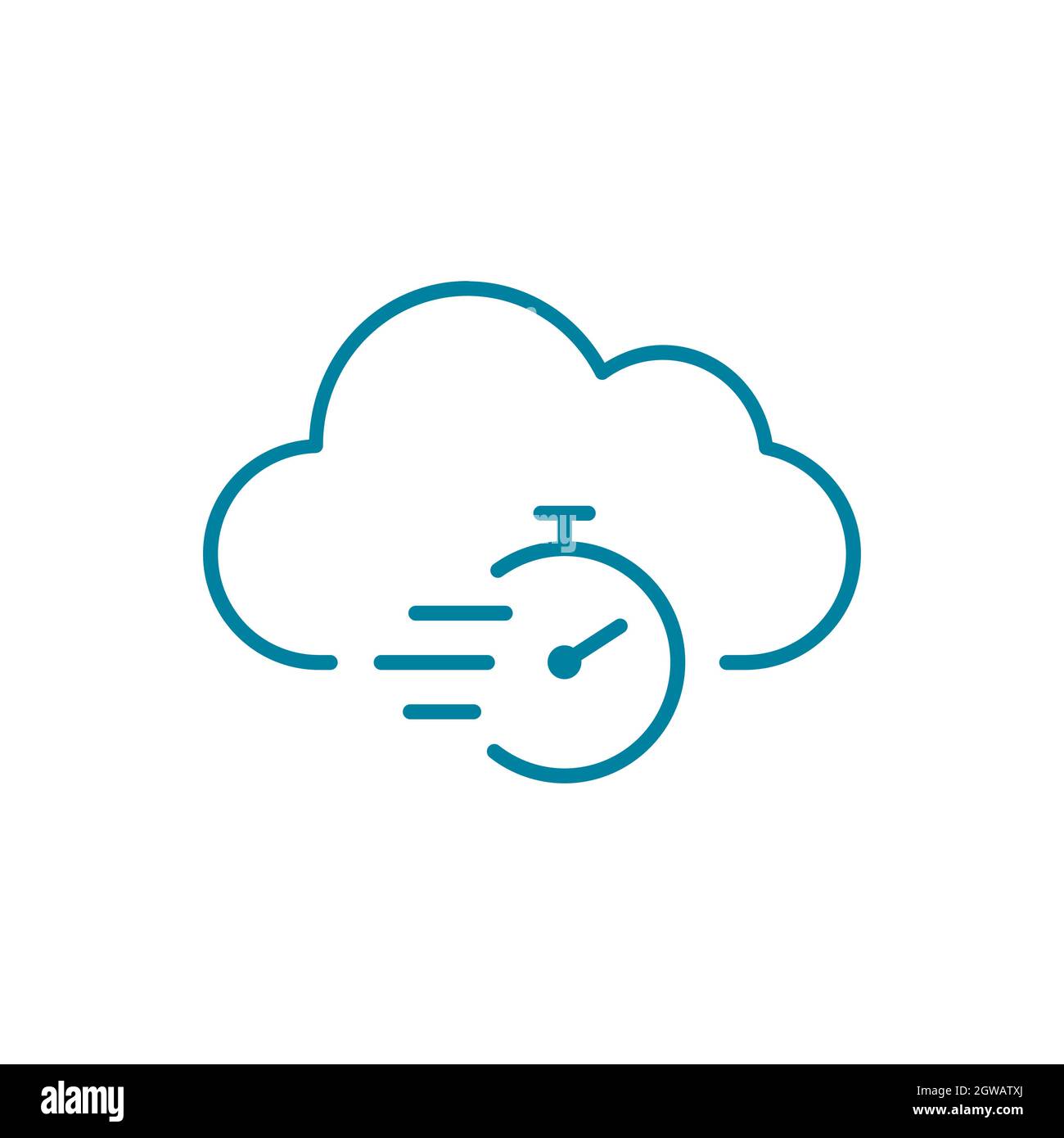 Cloud stopwatch line icon. Cloud computing time schedule. Fast network ...