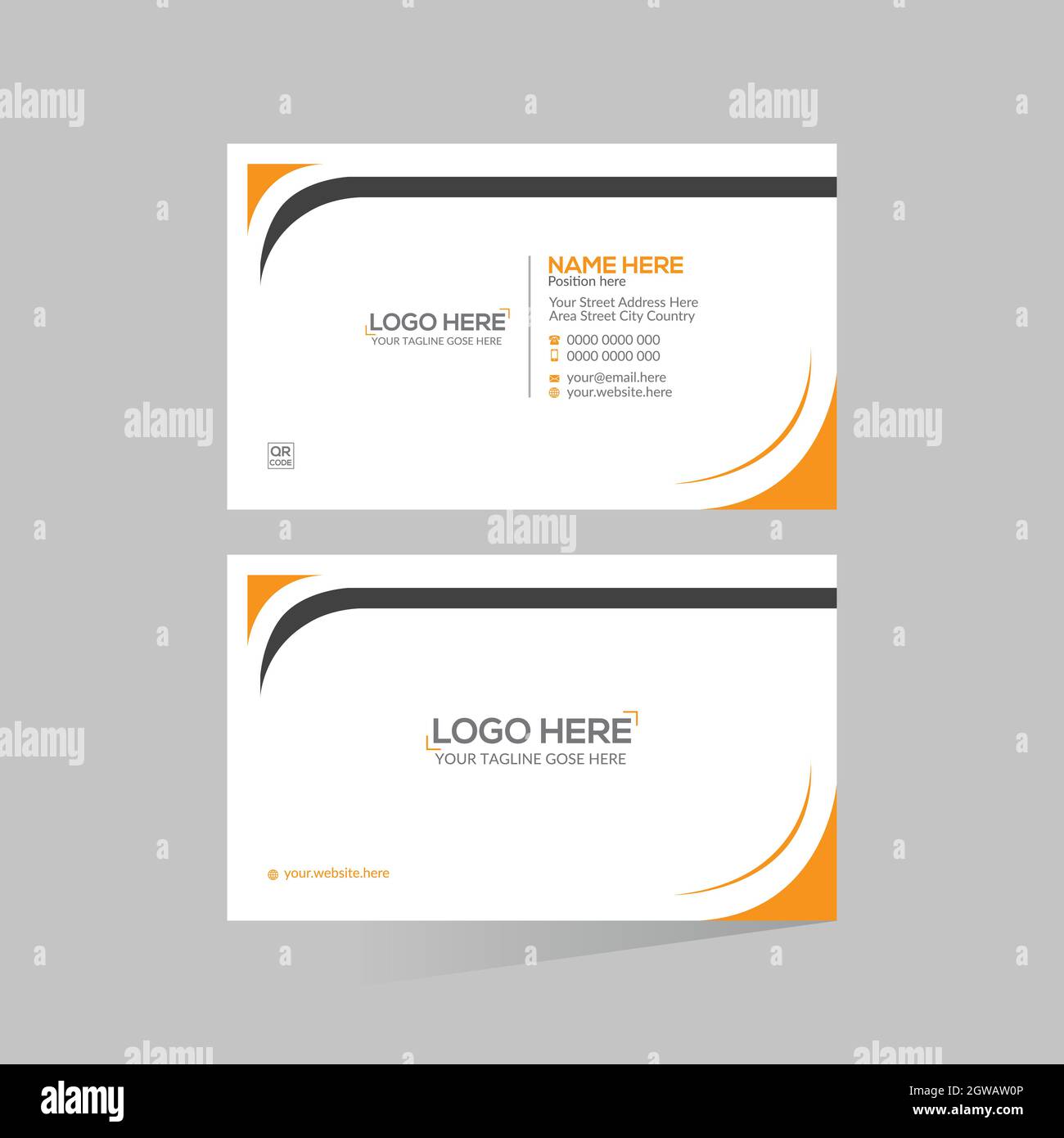 orange colored double sided vector business card design Stock Vector ...