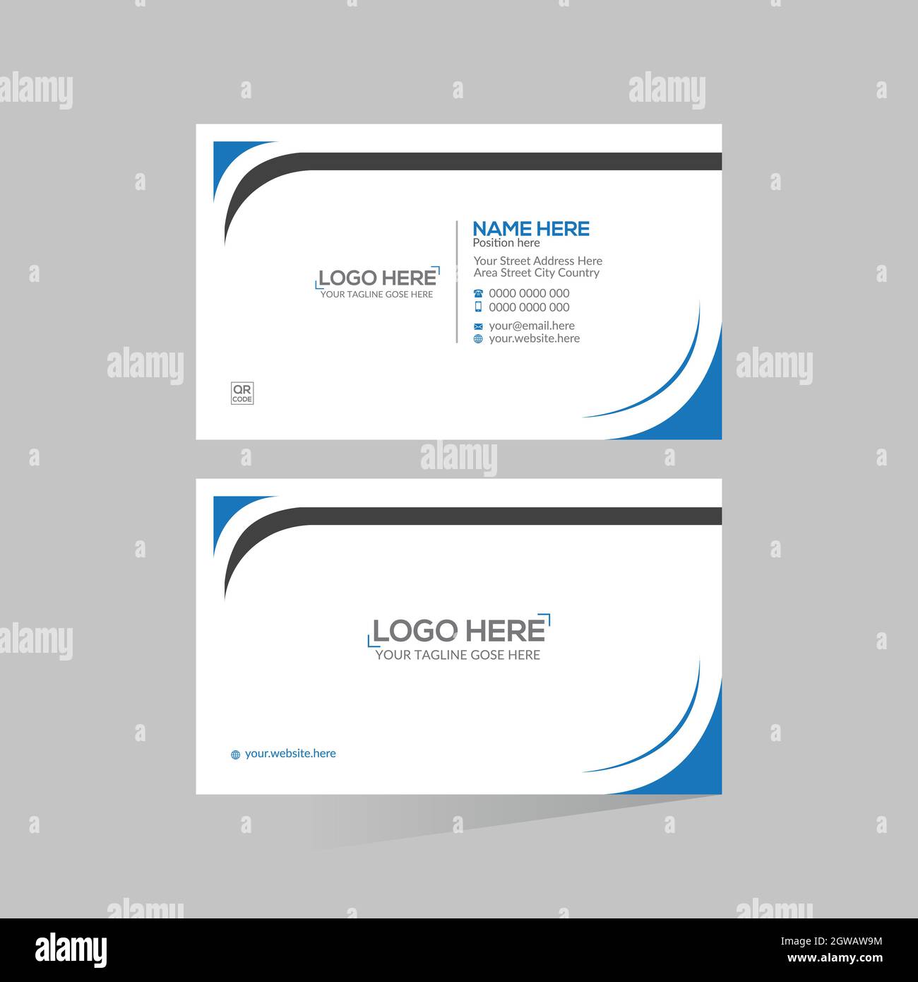 cyan colored double sided vector business card design Stock Vector ...