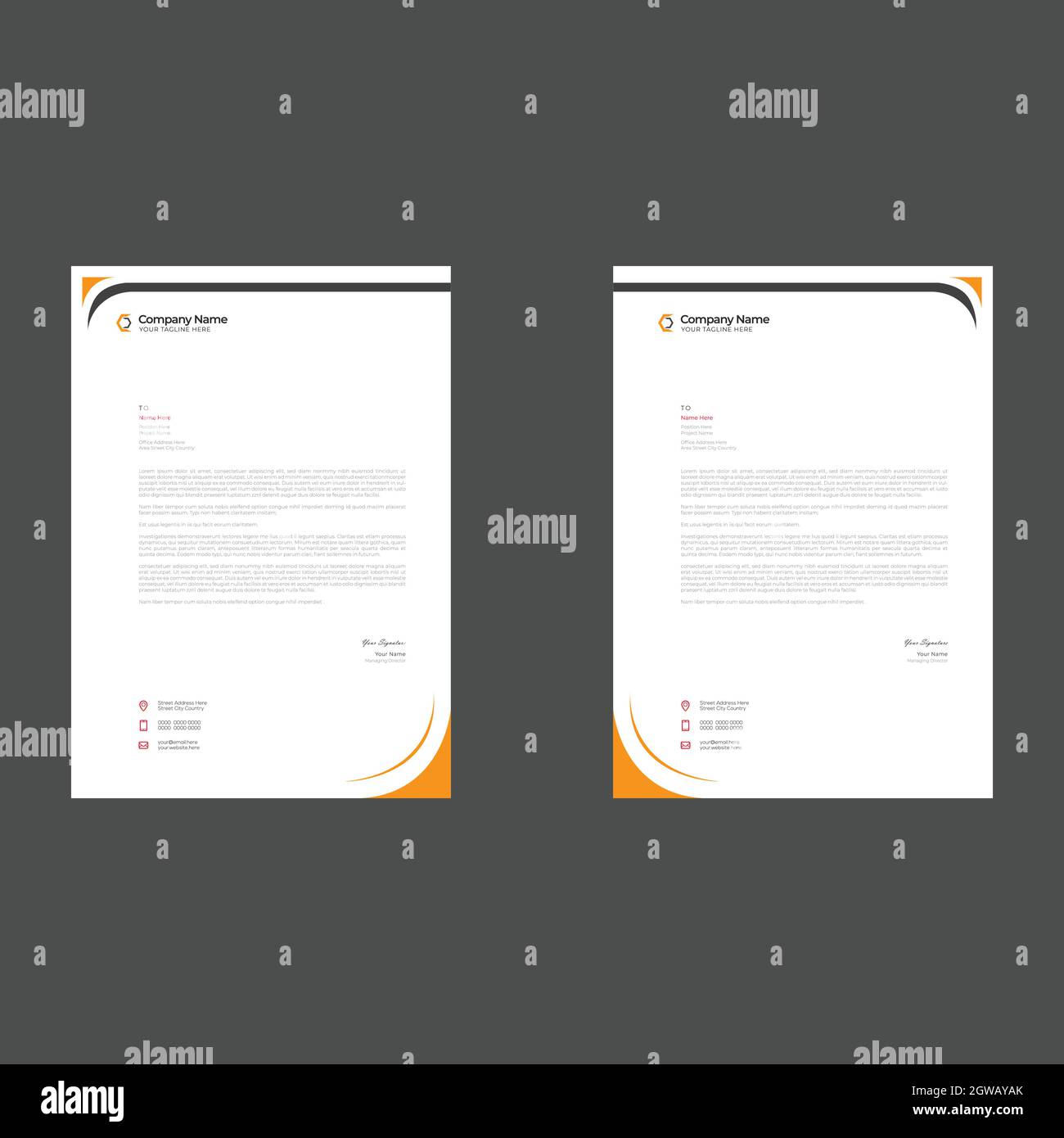 orange colored simple letterhead design Stock Vector Image & Art - Alamy