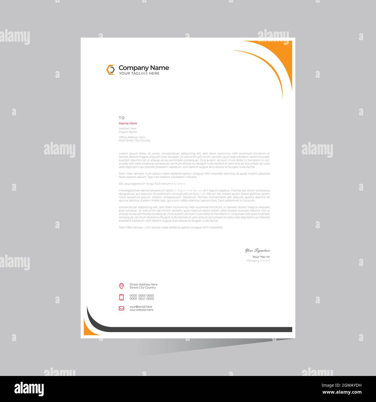 orange colored simple letterhead design Stock Vector Image & Art - Alamy