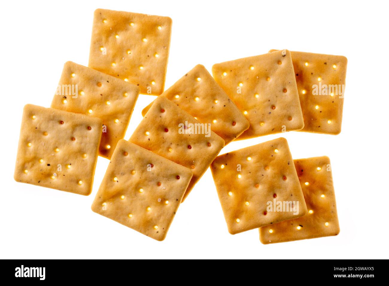 stack of square crackers in backlight isolated on white background ...