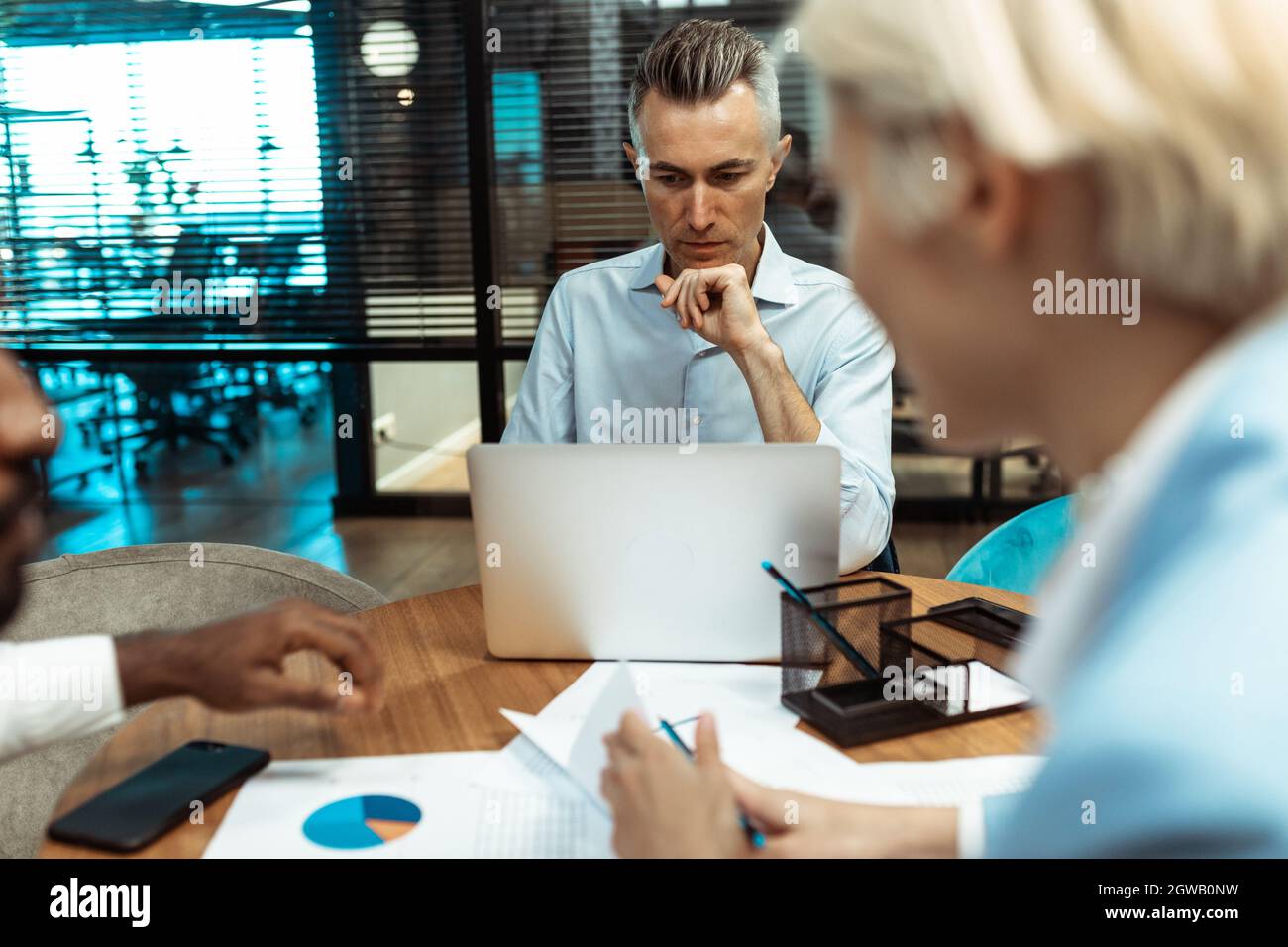 cinematic image of a multiethnic business team. employees working ...