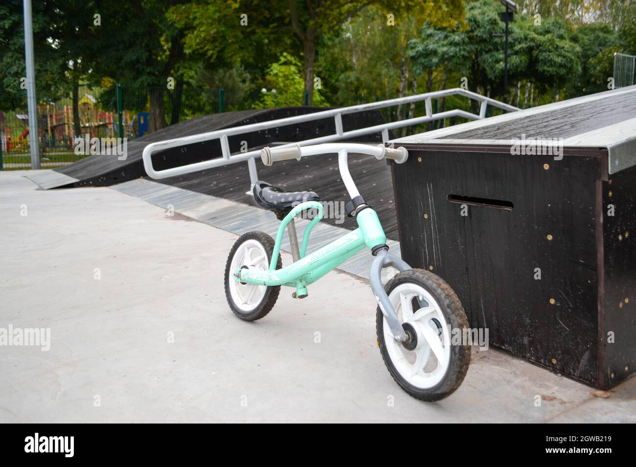 skatepark ramps in the park on autumn Stock Photo - Alamy
