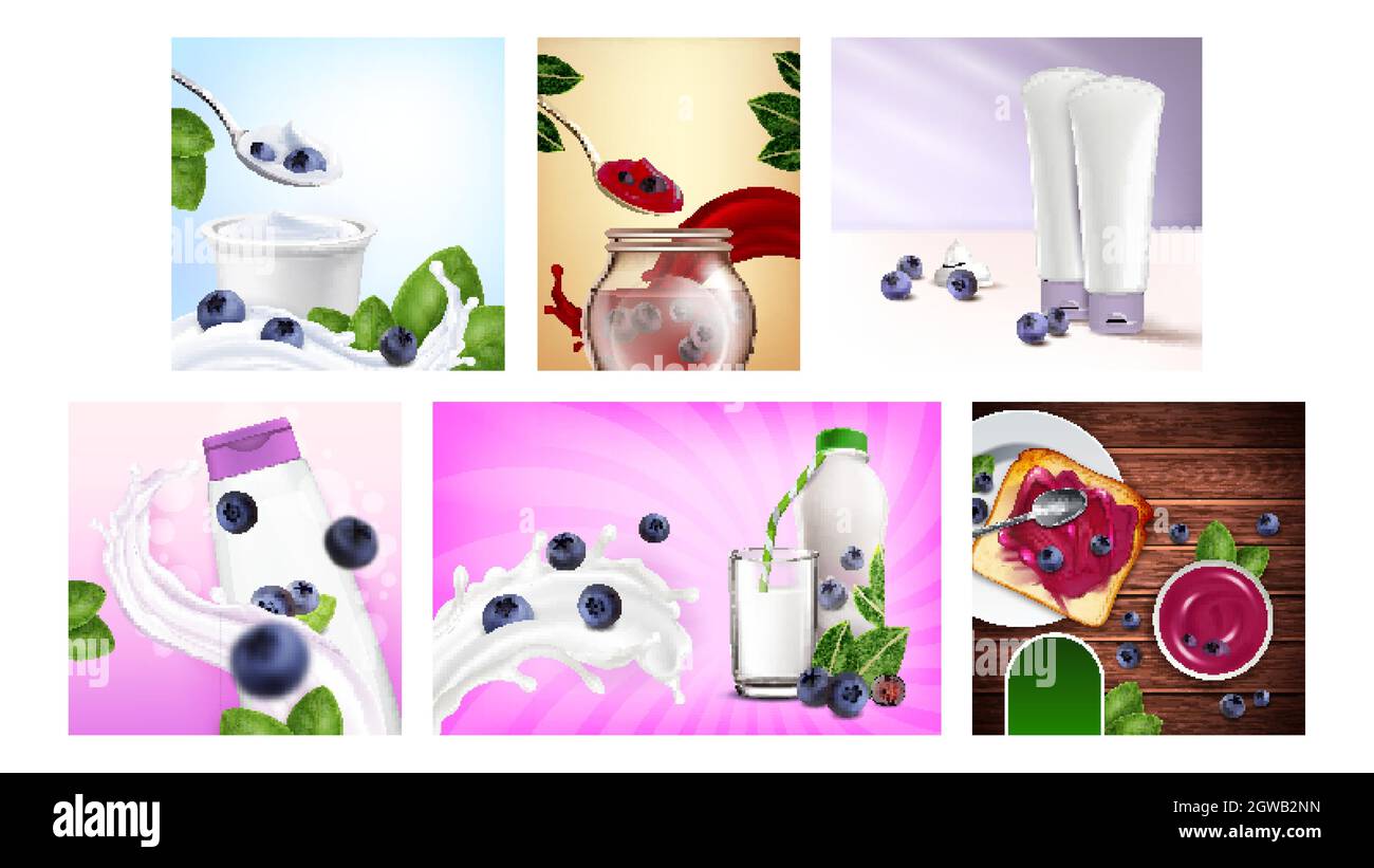 Blueberry Product Promotional Posters Set Vector Stock Vector Image ...