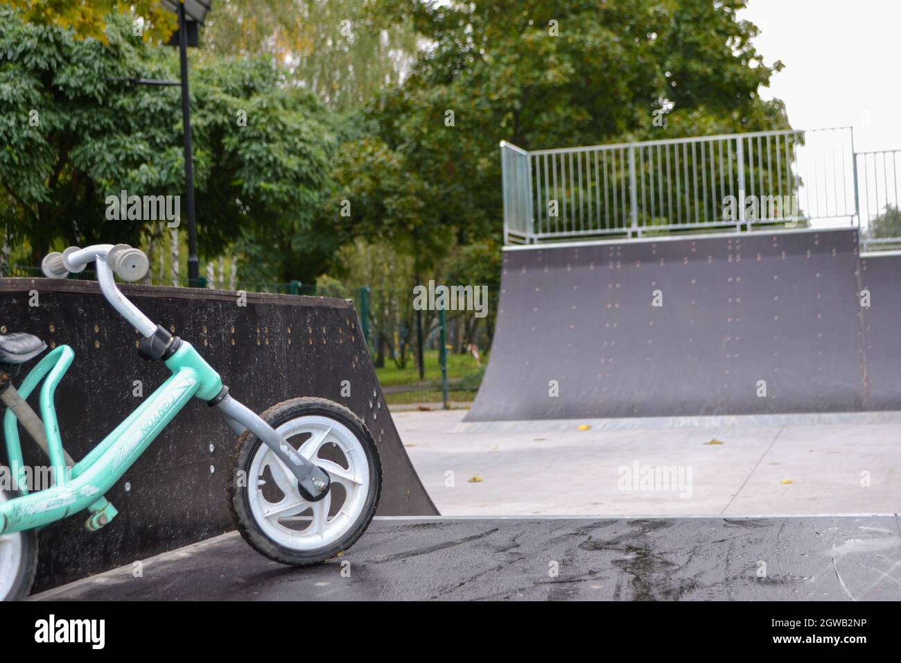 skatepark ramps in the park on autumn Stock Photo - Alamy
