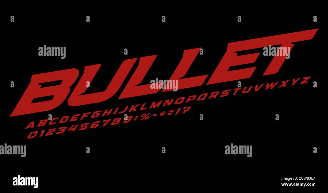Bullet font alphabet letters. Speed race logo typography. Bold italic ...