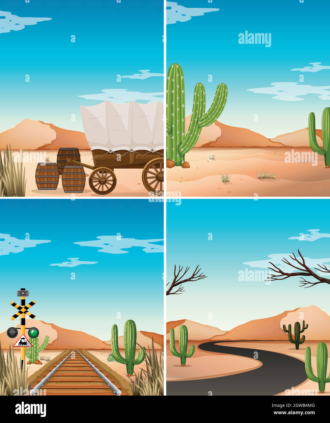 Four desert scenes with cactus in the field Stock Vector Image & Art ...
