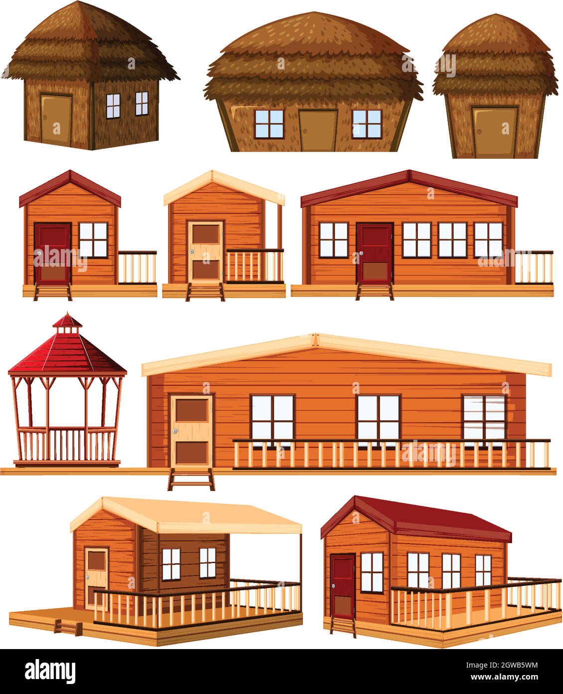 Farm building construction design in cartoon style on white background ...