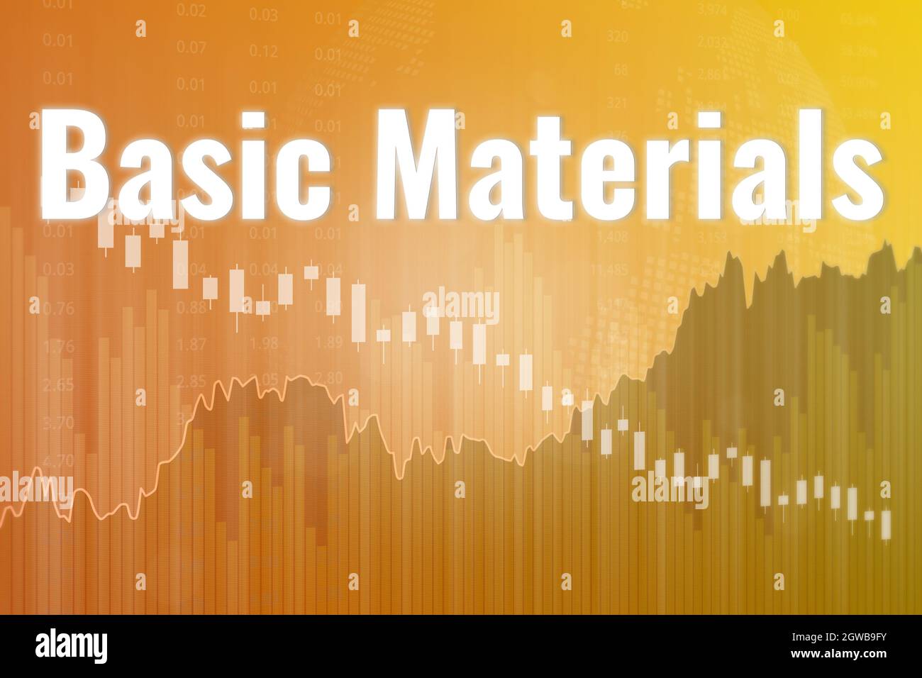 Financial market sector Basic Materials on yellow finance background ...