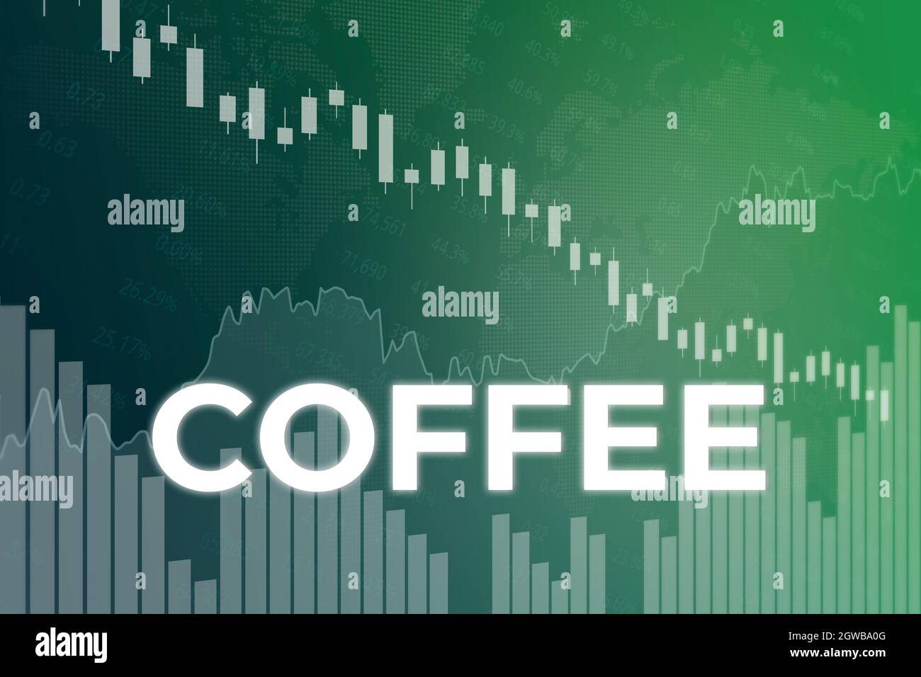 Price change on trading Coffee futures on green finance background from ...