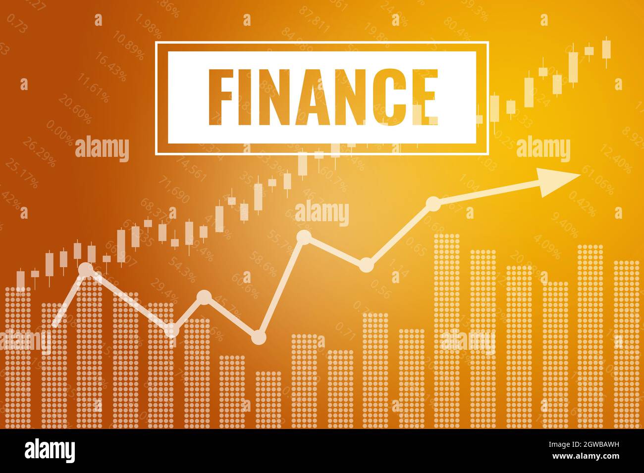 Word Finance on yellow finance background from graphs, charts. Trend Up ...