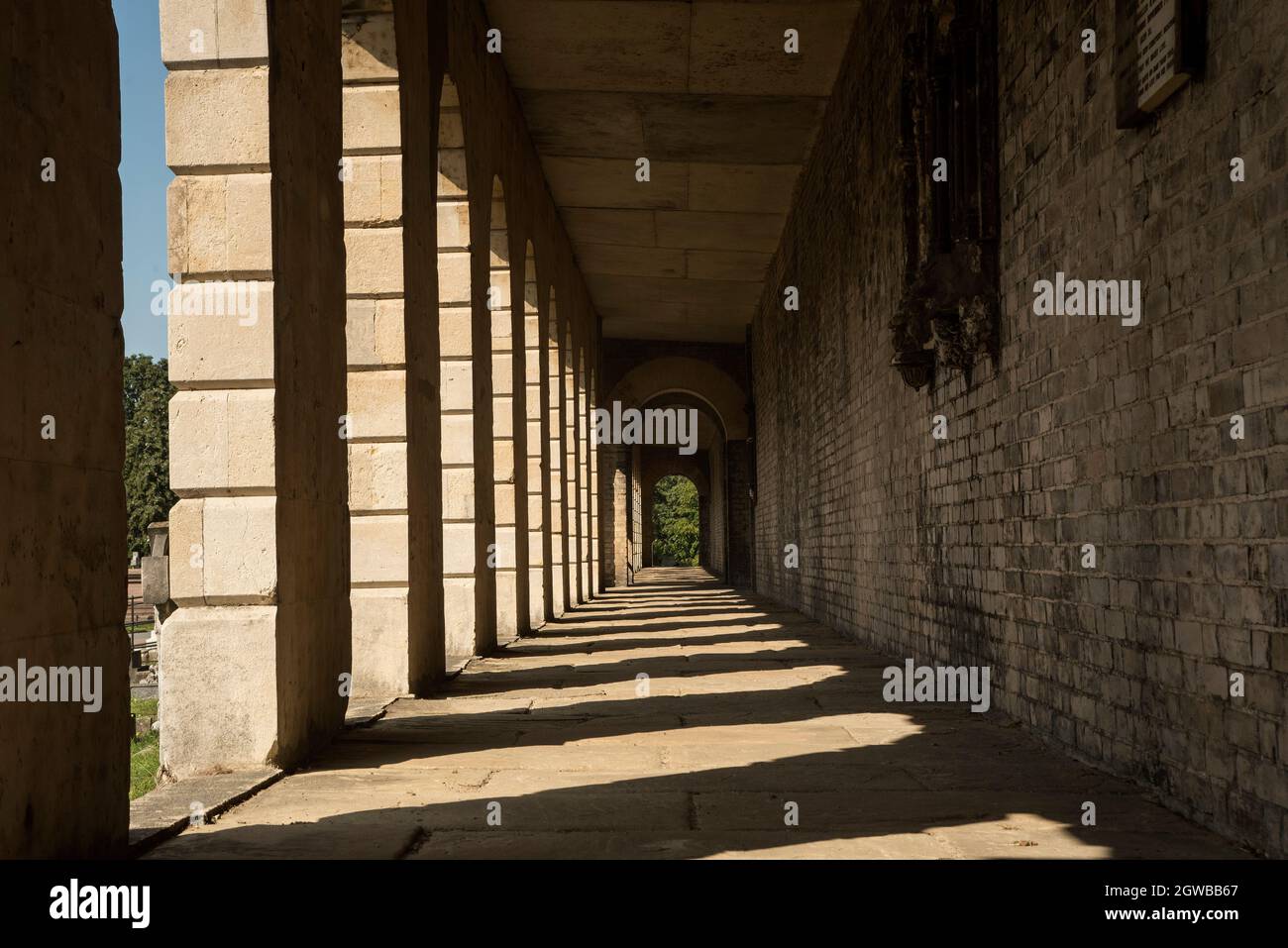 The colonnades of one of the magnificent seven Victorian cemeteries in ...