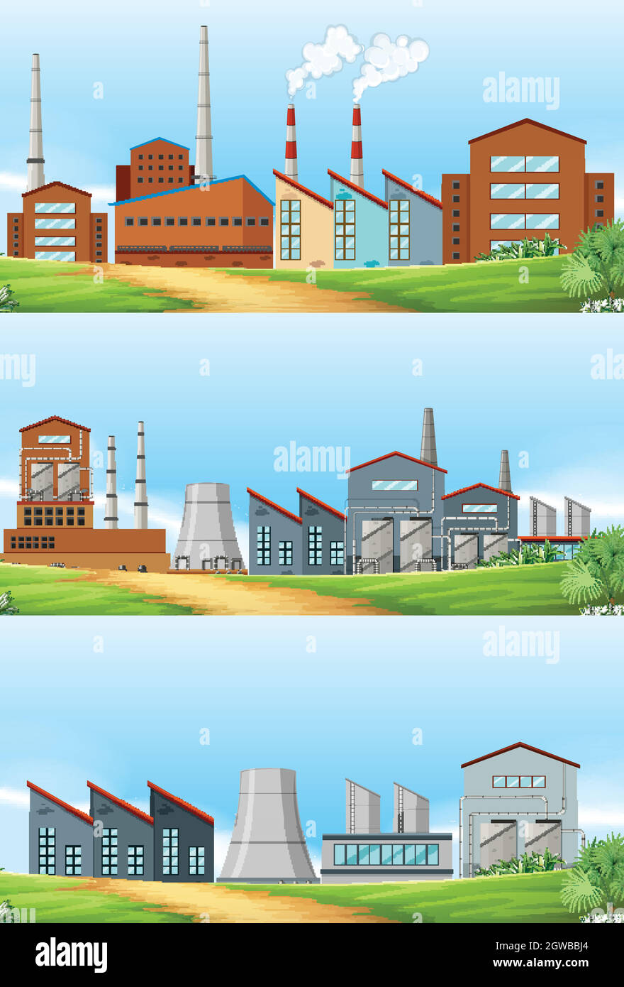 Three scenes with factories in the field Stock Vector Image & Art - Alamy