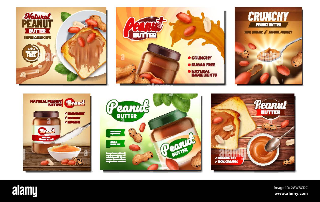 Nut Butter Creative Promotional Posters Set Vector Stock Vector Image ...