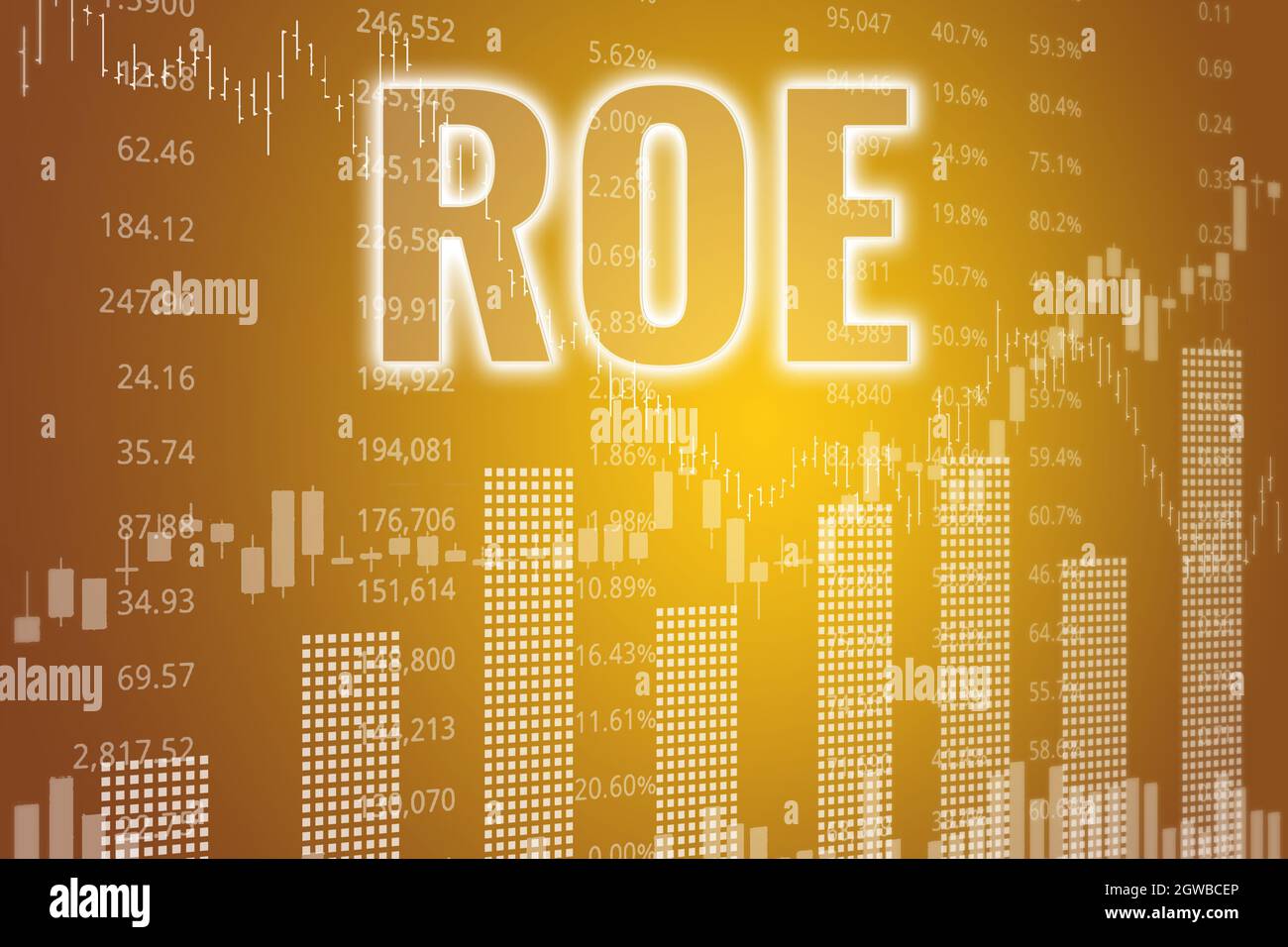 Financial term ROE - Return on Equity on yellow finance background from ...