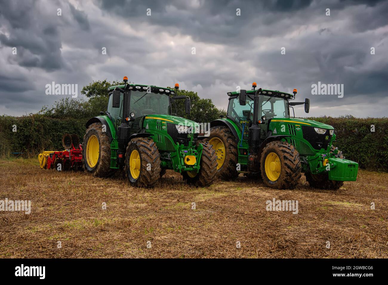 Twin John Deere tractors Stock Photo - Alamy