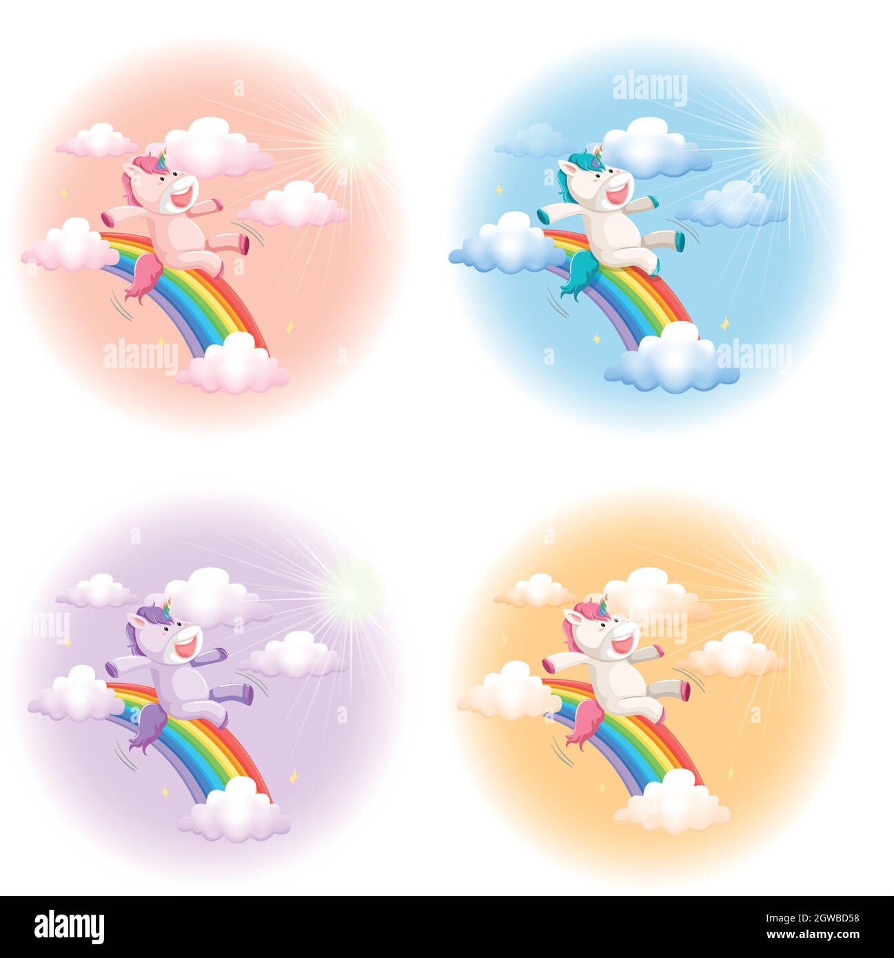 Set of colorful unicorns with rainbows Stock Vector Image & Art - Alamy