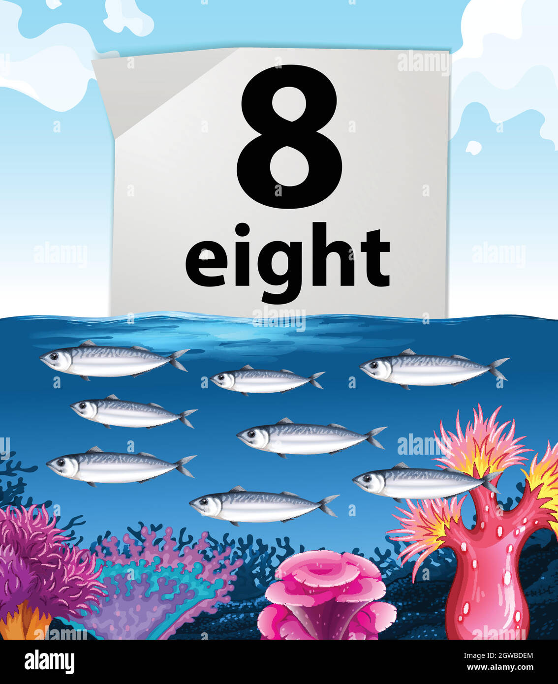 Number eight and eight fish swimming underwater Stock Vector Image ...